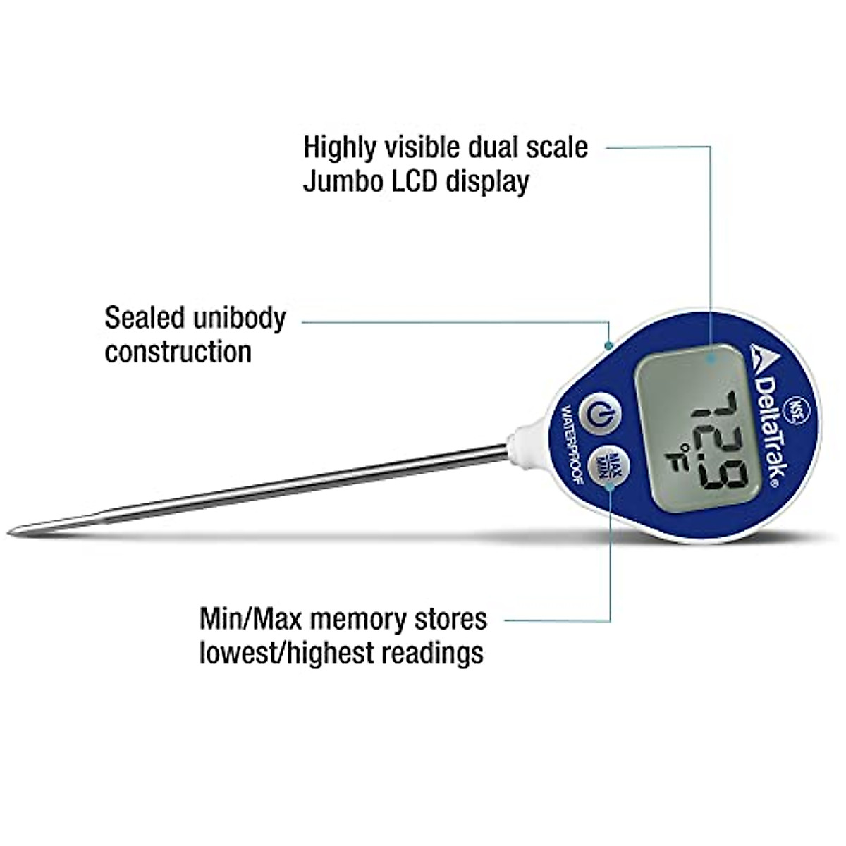 DeltaTrak 11050 Professional Digital Meat Thermometer for Kitchen Waterproof Lollipop Thermometer NSF Certified