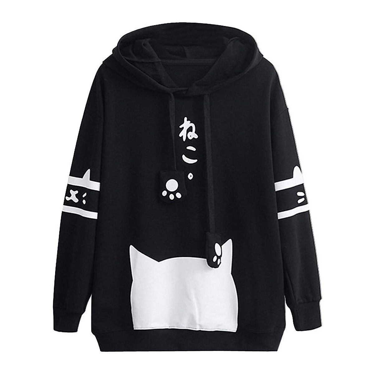 Pullover Hoodies Sweatshirts for Women Long Sleeve Casual Kitty Cat Print Winter Warm Hooded Coat Jacket Outerwear