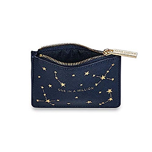KATIE LOXTON One In a Million Print Womens Small Vegan Leather Zippered Card Holder Wallet Navy