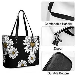 Womens Handbag Daisy Flowers Leather Tote Bag Top Handle Satchel Bags For Lady