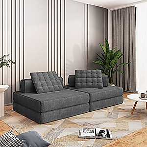 ORRD Modular Fold Sofa Bed, Modern Linen Convertible Sleeper 2 Seater Sectional Couch Tufted Sofa Floor Couch Padded Cushion for Living Room, Bedroom (Grey)