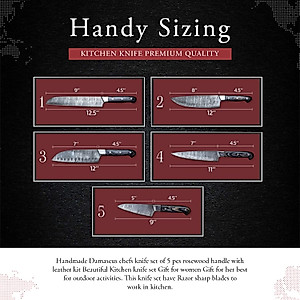 Morf Steelware Damascus Chef Knife, 5 Pieces of Damascus Steel Chef Knife Set for Kitchen, BBQ Knives, Camping Cooking Knives, Knives for Men for Camping and Outdoors