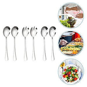 Hemoton 1 Set Stainless Steel Cutlery Stirring Spoons Slotted Serving Spoons Salad Forks Long Handle Dessert Spoons Ice Cream Spoons Salad Forks Silver