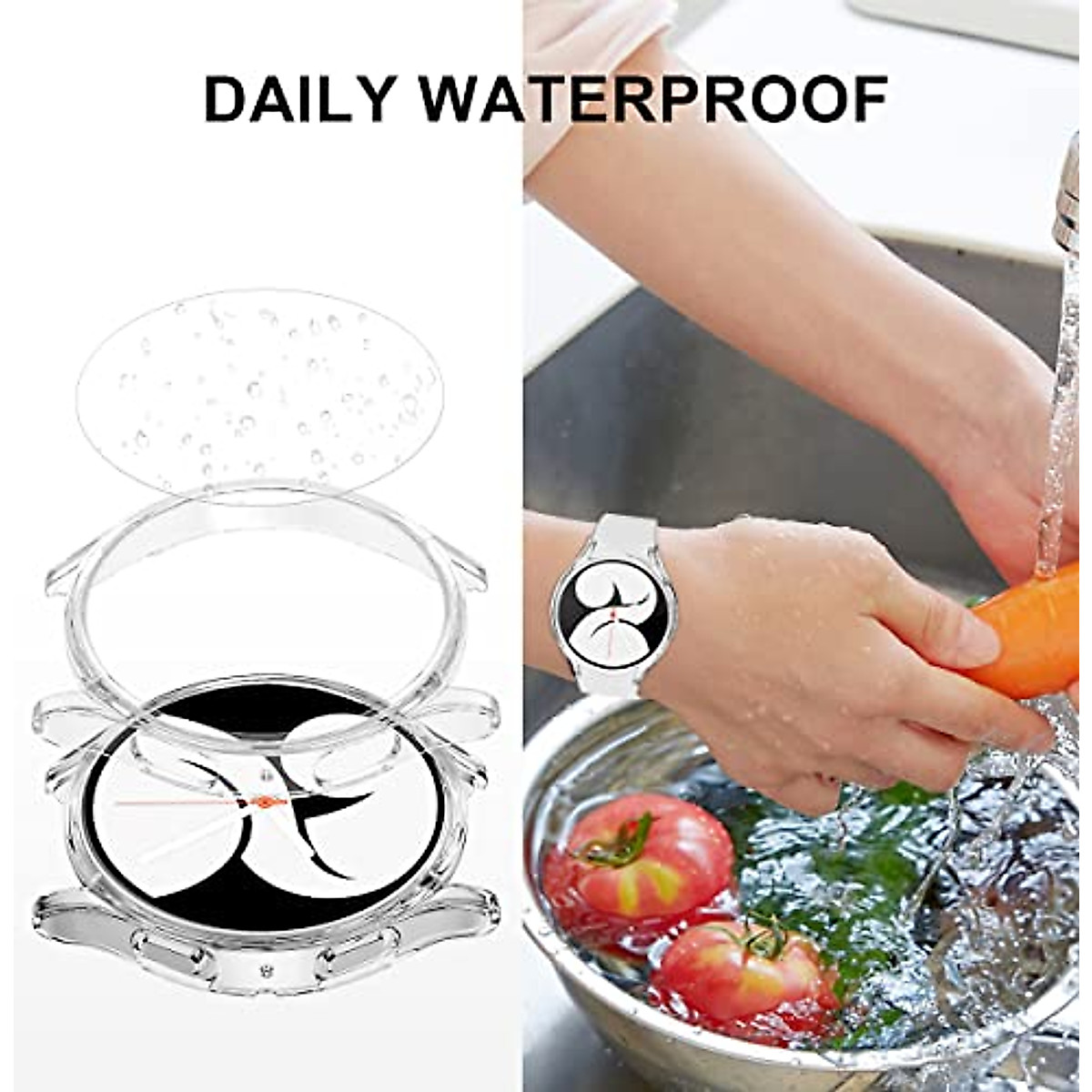 JZK [2+3] Pack Screen Protector for Samsung Galaxy Watch 5/Galaxy Watch 4 40mm, Hard PC Protective Bumper Case + Tempered Glass Screen Protector Film for Galaxy Watch 5/4 40mm Accessories,Clear+Clear