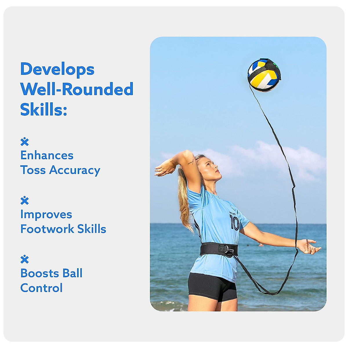 MOTOMY Volleyball Training Equipment Aid 'Volleypal' – Solo Volleyball Equipment for Practicing Serve, Spike, Set & Pass; Volleyball Practice Equipment Gift for Beginners & Experts (Volleypal Pro)