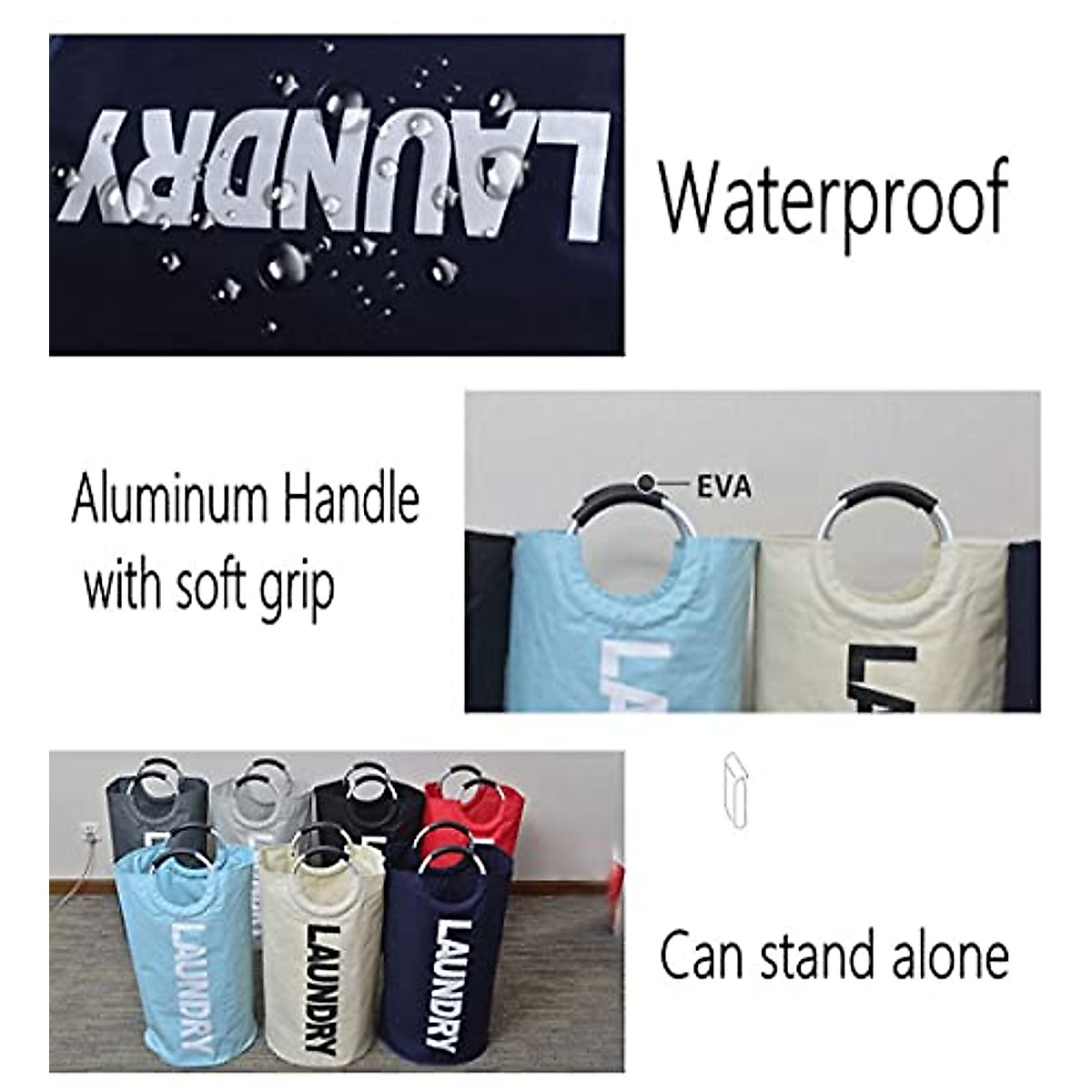 Large Laundry Basket Collapsible Fabric Laundry Hamper Tall Laundry Bag Handles Waterproof Portable Washing Bin Folding Clothes Bag Travel Shopping Bathroom College Essentials Storage (Blue)