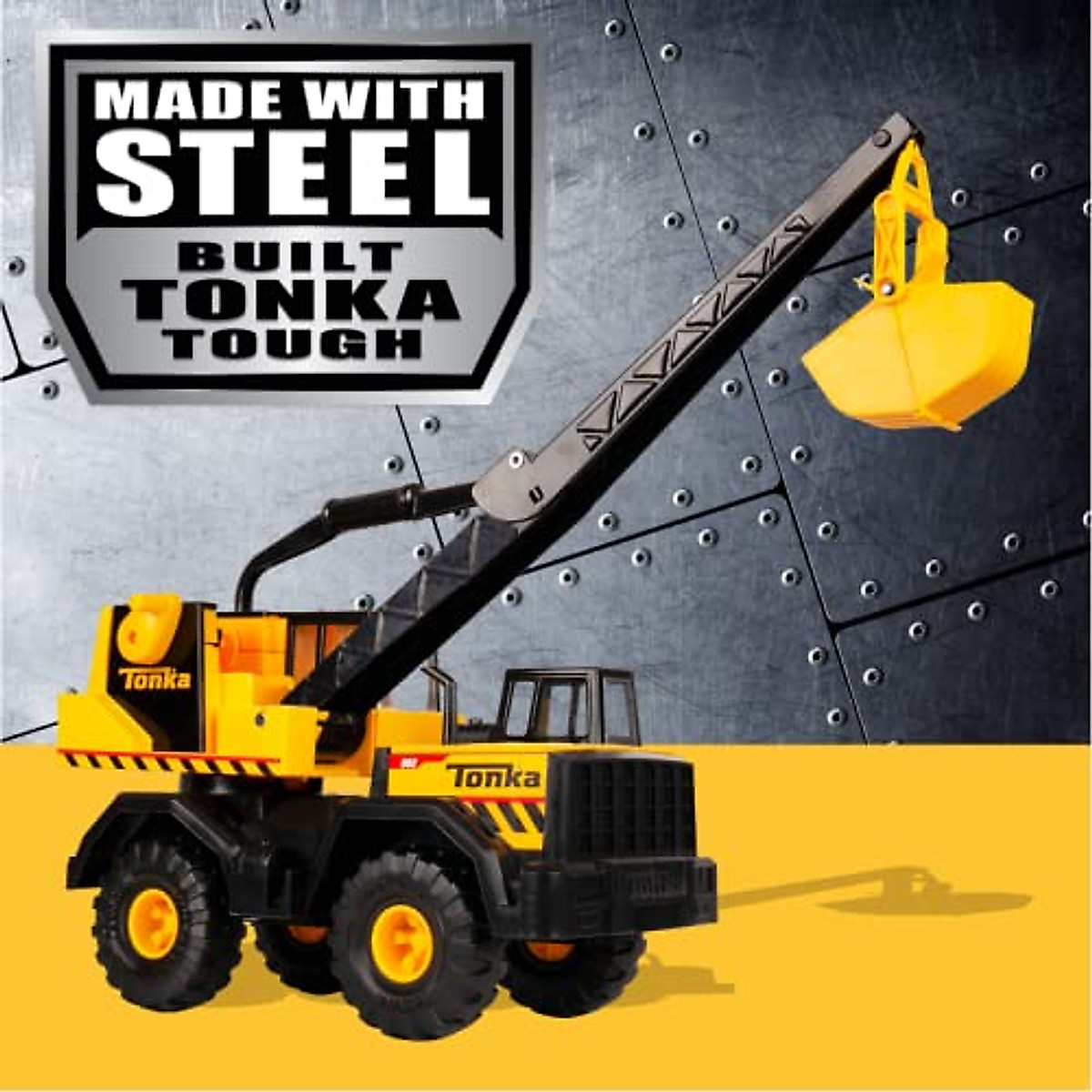 Tonka Steel Classics Mighty Crane - Made with Steel & Sturdy Plastic, Yellow Toy Construction Truck, Boys and Girls, Kids, Toddlers, Ages 3+
