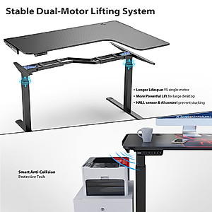 EE EUREKA ERGONOMIC L Shaped Standing Desk, 61" Electric Adjustable Height Gaming Desk, Sit to Stand Desk Home Office Corner Computer Desk Large PC Desktop Workstation with Dual Motor,Black/Right