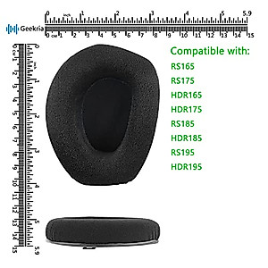 Geekria Comfort Velour Replacement Ear Pads for Sennheiser RS165, RS175, HDR165, HDR175, RS185, HDR185, RS195, HDR195 Headphones Ear Cushions, Headset Earpads, Ear Cups Repair Parts (Plastic Ring)