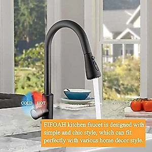 FIFOAH Kitchen Sink Faucets with Pull Down Sprayer, Stainless Steel Matte Black Kitchen Faucet, Single Handle Faucet with Pullout Sprayer, Modern Kitchen Faucets for RV Bar Farmhouse Sink
