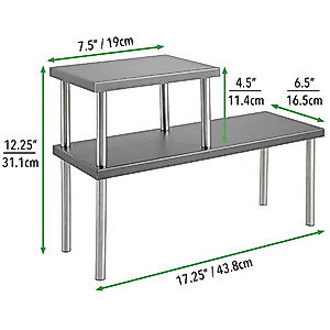 mDesign Modern Metal 3-Tier Kitchen Countertop and Pantry Cabinet Storage Shelf Organizer Stand for Storing Mugs, Bowls, Spices, Baking Supplies - Free Standing, 2 Shelves - Charcoal Gray/Brushed