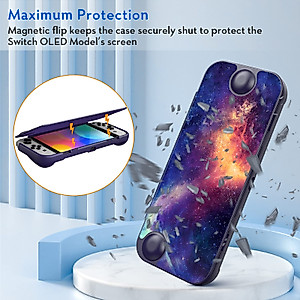 Fintie Flip Case for Nintendo Switch OLED Model - [Screen Safe] Slim Protective Soft TPU Shell with Magnetically Detachable Front Cover & Ergonomic Grip for Switch OLED Model 2021 (Galaxy)