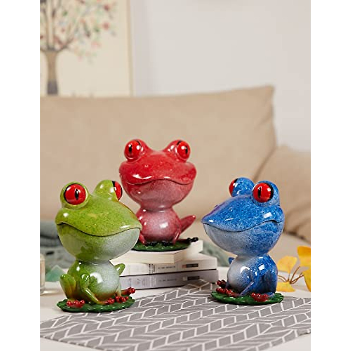 NENBOLEC Candy Dish Frog Cookie Jar Plate Statue Decor Sculpture Home Arts Gifts Polyresin Figurine Green 8 Inch