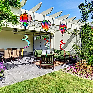 5 Pcs Hot Air Balloon Wind Spinners Rainbow Spinner Wind Chime Garden Windmill Spinner Kinetic Hanging Decor for Lawn Yard (Strip Style)