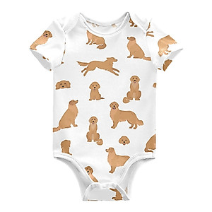 vvfelixl Baby Girls' Bodysuits Golden Retriever Dogs Short Sleeve Cotton Baby Clothes for Girls 9-12 Months Puppy