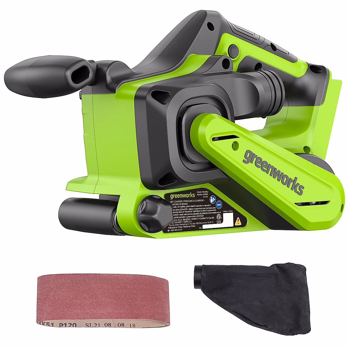 Greenworks 24V Brushless Cordless 3in. x 18in. Belt Sander Kit with Dust Bag and 60 Grit Sandpaper, Tool Only