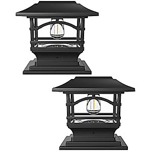 Davinci Lighting Edison Solar Outdoor Post Cap Lights - 4x4 5x5 6x6 - Bright LED Light for Fence Deck Garden or Patio Posts - Slate Black (2 Pack)