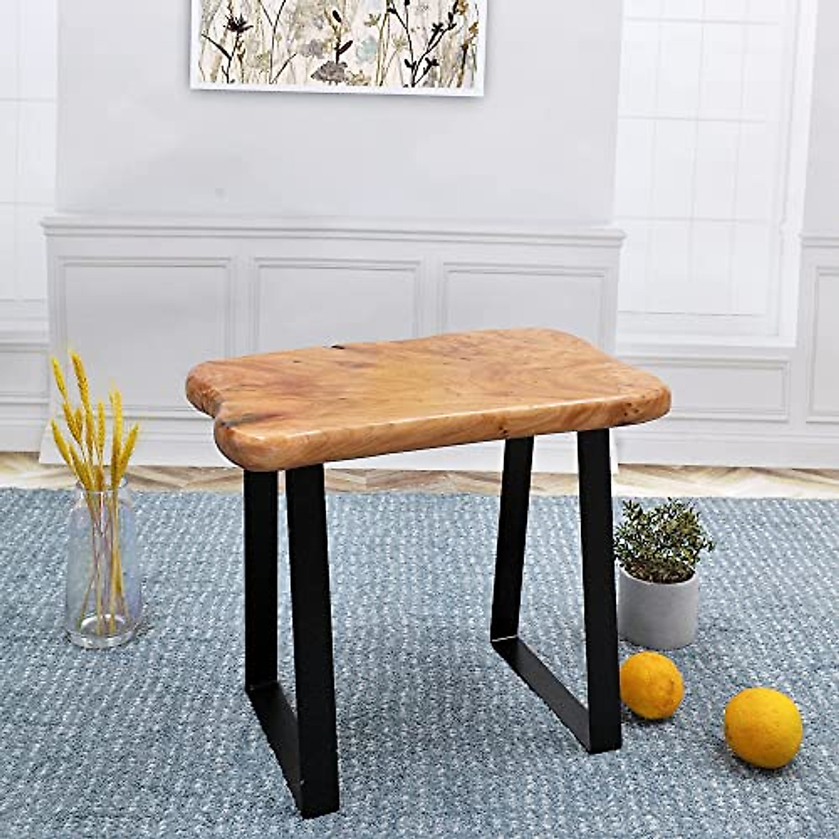 Warmaxx Natural Shape Solid Wood Entryway Bench Cedar Root 20"x12"x16" Living Room End Table Rustic Live Edge Accent Coffee Table Side Table with Metal Legs Bedroom Outdoor Vintage Garden Foot Stool