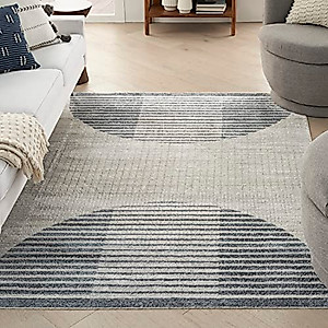 Nourison Astra Machine Washable Geometric Ivory Blue 6'7" x 9' Area -Rug, Easy -Cleaning, Non Shedding, Bed Room, Living Room, Dining Room, Kitchen (7x9)
