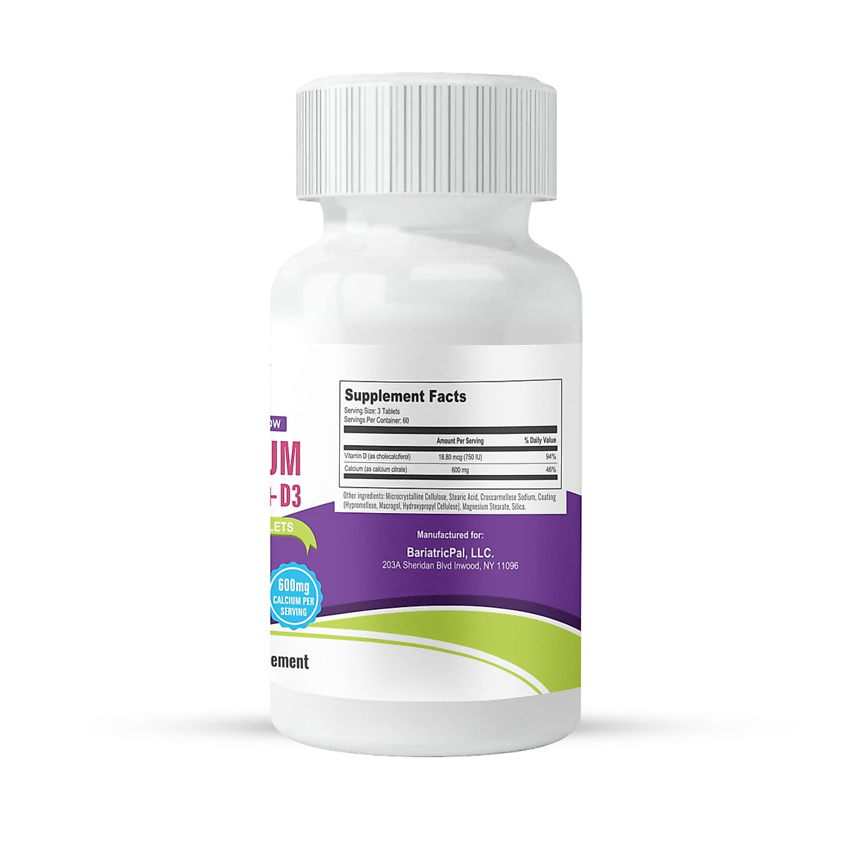 BariatricPal Easy Swallow Calcium Citrate (600mg) and D3 Coated Tablets (30-Day Supply)