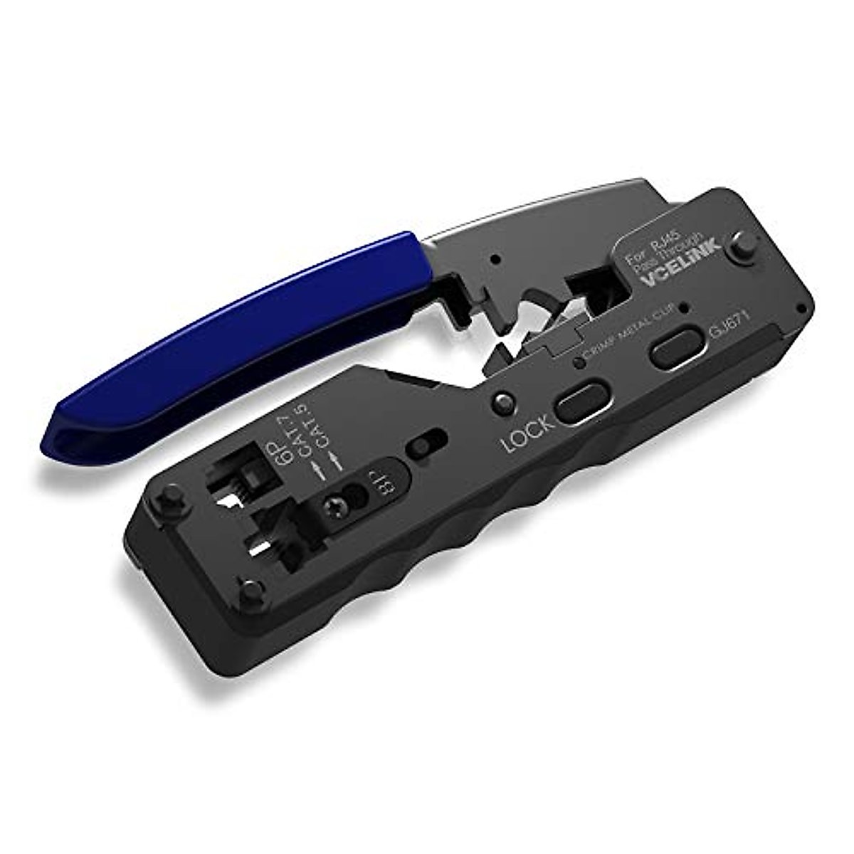 VCELINK RJ45 Crimping Tool Pass Through, Ethernet Wire Cutter Crimper for Cat7 Cat6A Cat6 Cat5E Cat5 Pass-through and Non-pass-through Connectors