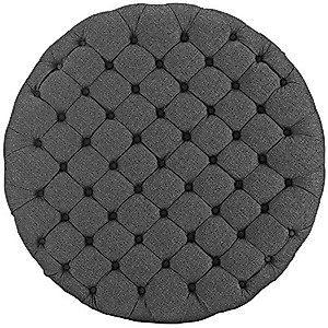 Modway Amour Fabric Upholstered Button-Tufted Round Ottoman in Gray