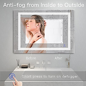 TATU LED Bathroom Mirror,36x28 Inch Bathroom Vanity Mirror Wall Mounted with 3000K-6000K Adjustable, Anti-Fog, Smart Touch Button, Stepless Dimmable Lighted Makeup Mirror, Horizontal/Vertical