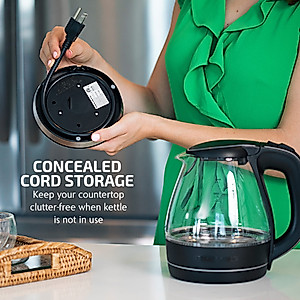 Ovente Glass Electric Kettle, 1.5 Liter BPA Free Borosilicate Glass Fast Boiling Countertop Heater with Automatic Shut Off & Boil Dry Protection, Hot water Boiler for Tea & Coffee, Black KG83B