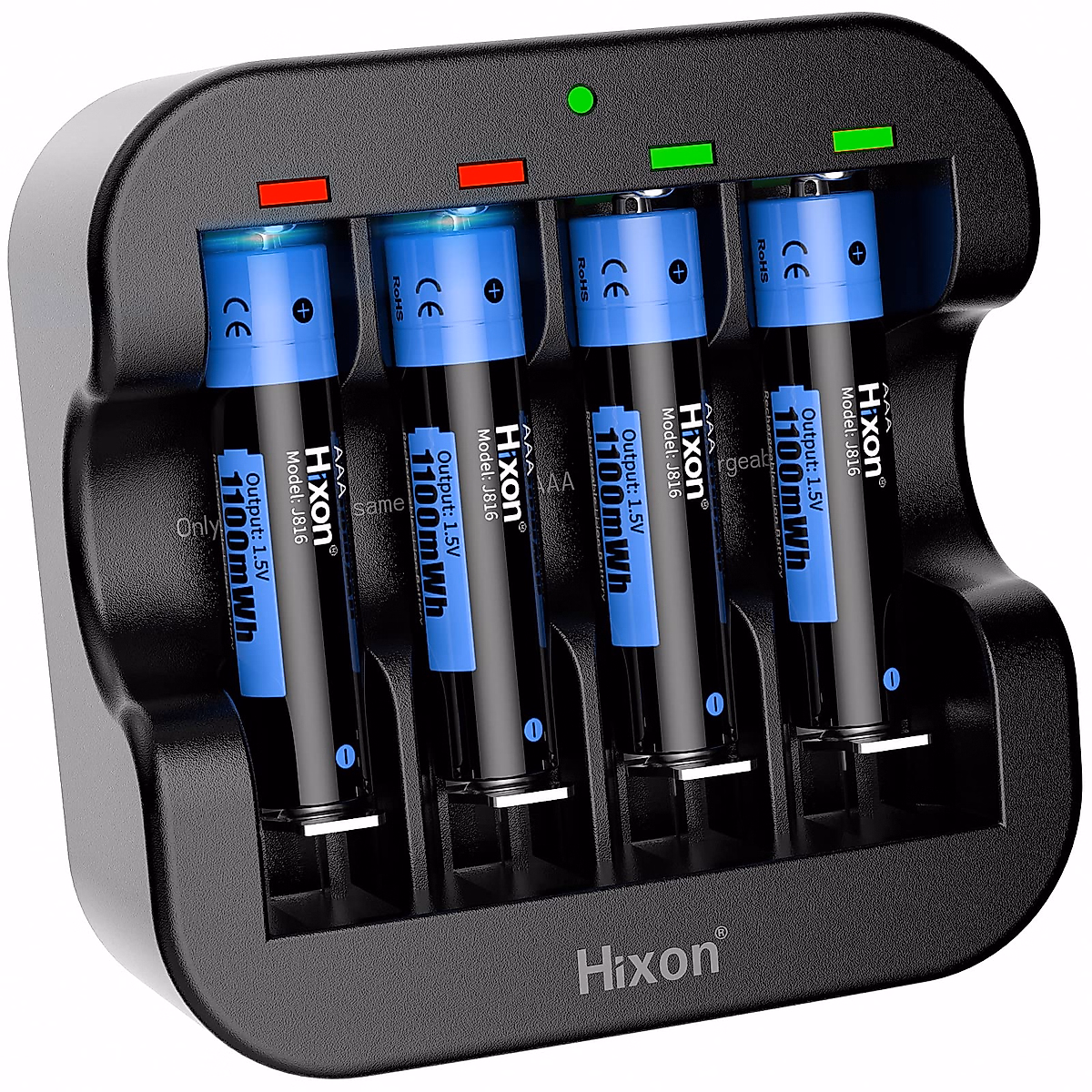 1.5V Rechargeable Lithium AAA Batteries-Full Recharged 4-Pack with Ultra Fast Charger,1100mWh High-Capacity Long-Lasting Triple AAA Li-ion Battery,Up to 1600 Cycles,Constant Output(4AAA+1Charger)