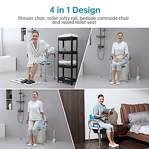 ELENKER 4 in 1 Shower Chair, Medical Shower Seat Bath Chair with Non-Slip Tips and EVA Pad for Elderly, Disabled and Pregnant Women