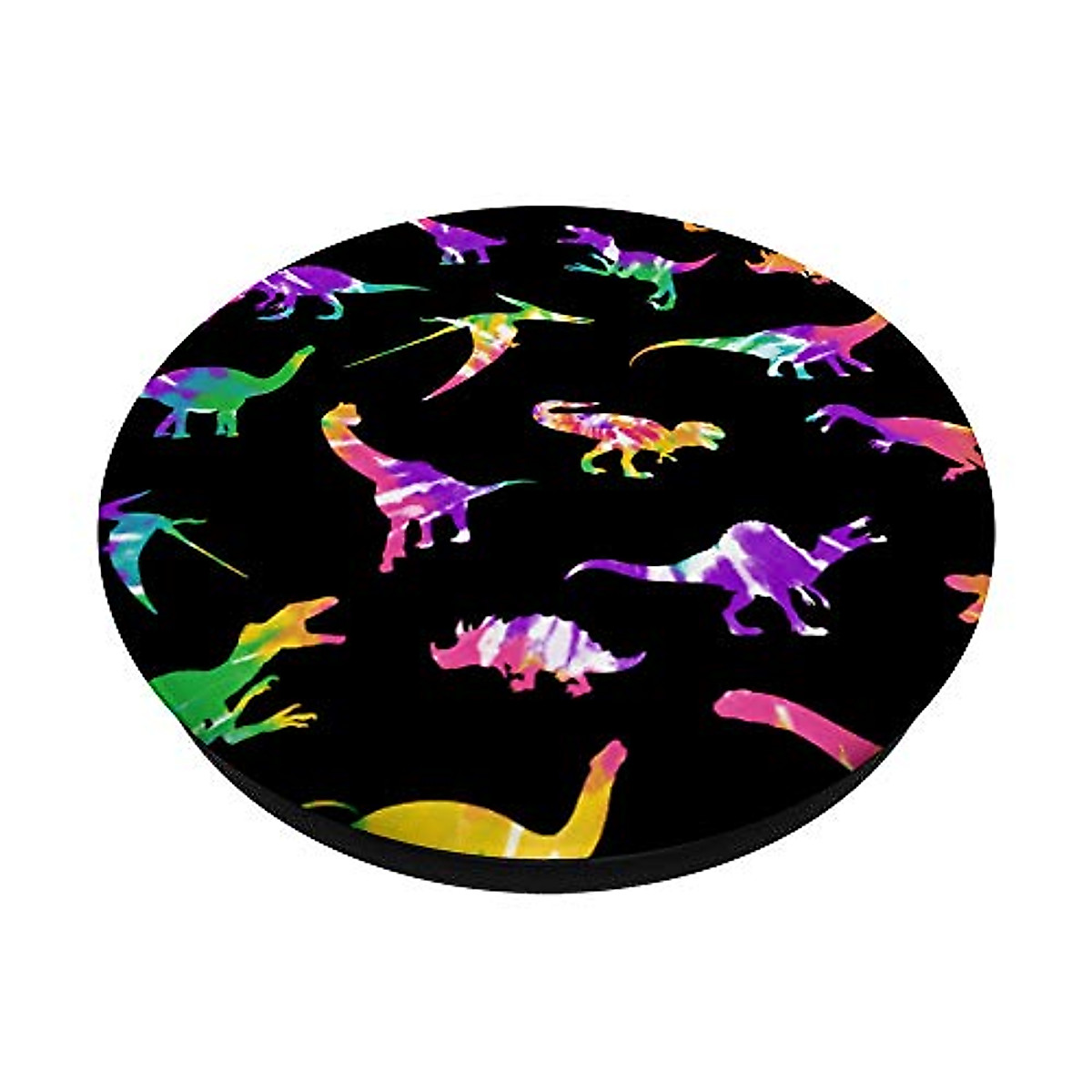 Colorful Tie Dye Hippie Dinosaur Pattern on Black PopSockets PopGrip: Swappable Grip for Phones & Tablets
