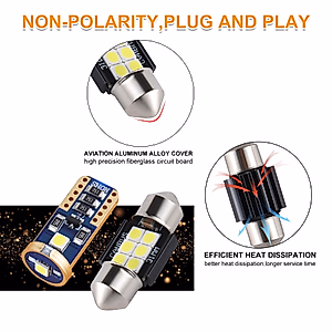 iBrightstar 31mm DE3175 DE3021 194 168 T10 LED Bulbs 3030 Chipset Error Free for Car Truck Interiors Dome Map Door Courtesy License Plate Lights pack of 10, Xenon White