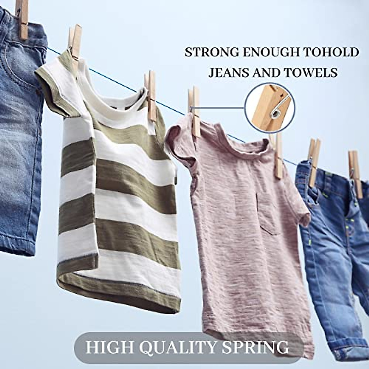 Clothes Pins Wooden Clothespins, 50 PCS 2.9" Natural Birchwood Clothing Pins, Strong Springs Wood Close Pins with Storage Bag, Wooden Clothespins for Laundry, Hanging Clothes, Classroom, Crafts