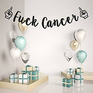 Talorine Fuck Cancer Banner, Cancer Theme Party Decoration, Breast Cancer, Cancer Free Party Supplies (Black Glitter)