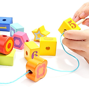 TOP BRIGHT Wooden Lacing Beads for Toddlers, Kids Fine Motor Skills Montessori Toys for 2 Year Old Girls Boys, Threading Toys for Two Year Old Girl Birthday Gifts