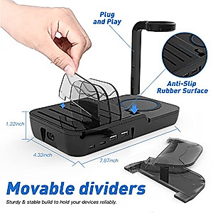 Charging Station, Multiple Devices Charging Station for iPhone, 2 USB & 2 TypeC Ports and One Wireless Charging, Including 4 Charging Cables, One Apple Watch Holder, Safety Charging IC