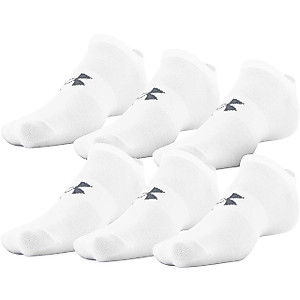 Under Armour Adult Essential Lite No Show Socks, 6-Pairs, White, Medium