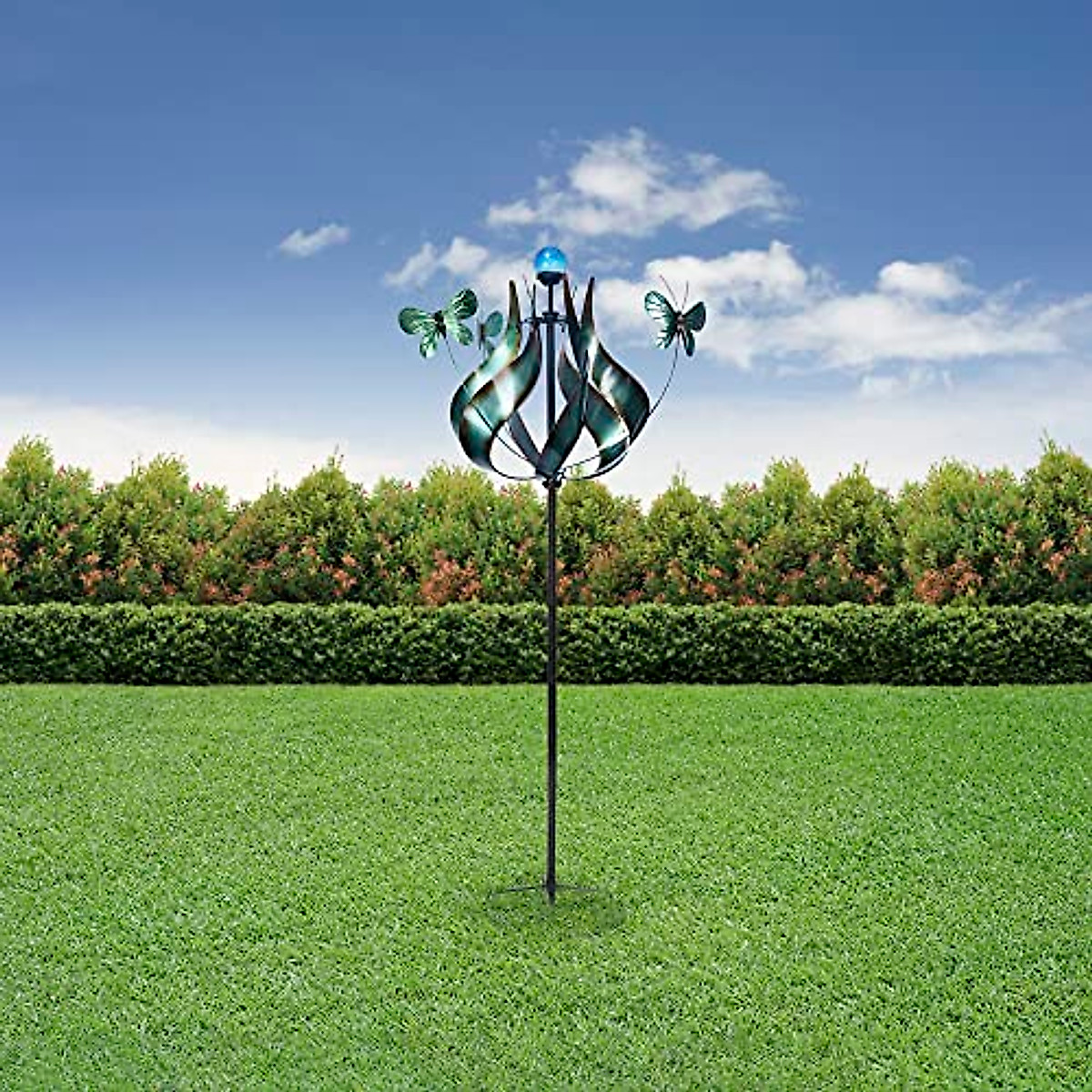 Teamson Home Tulip Kinetic Metal Weather Resistant 360 Degrees Swivel Windmill Wind Spinner for Outdoor Patio Garden Backyard Decking Décor, 70 inch Height, Copper