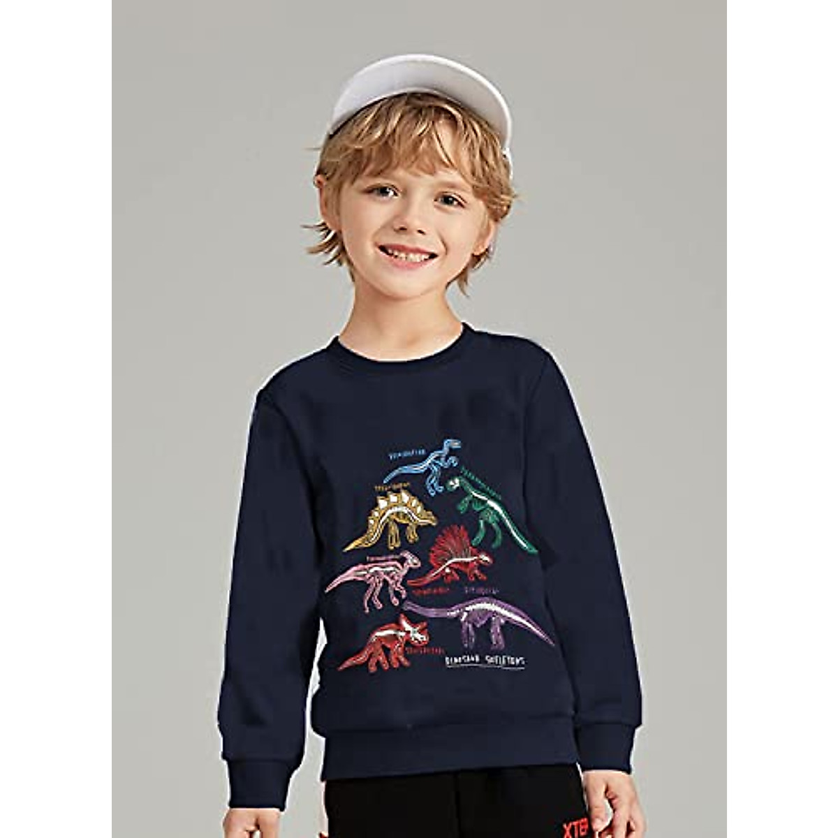 Toddler Boy Dinosaur Halloween Sweatshirts Dino Skeleton Glowing Shirts Long Sleeve T-Rex Bones Graphic Pullover Tops for Kids 3t/8154