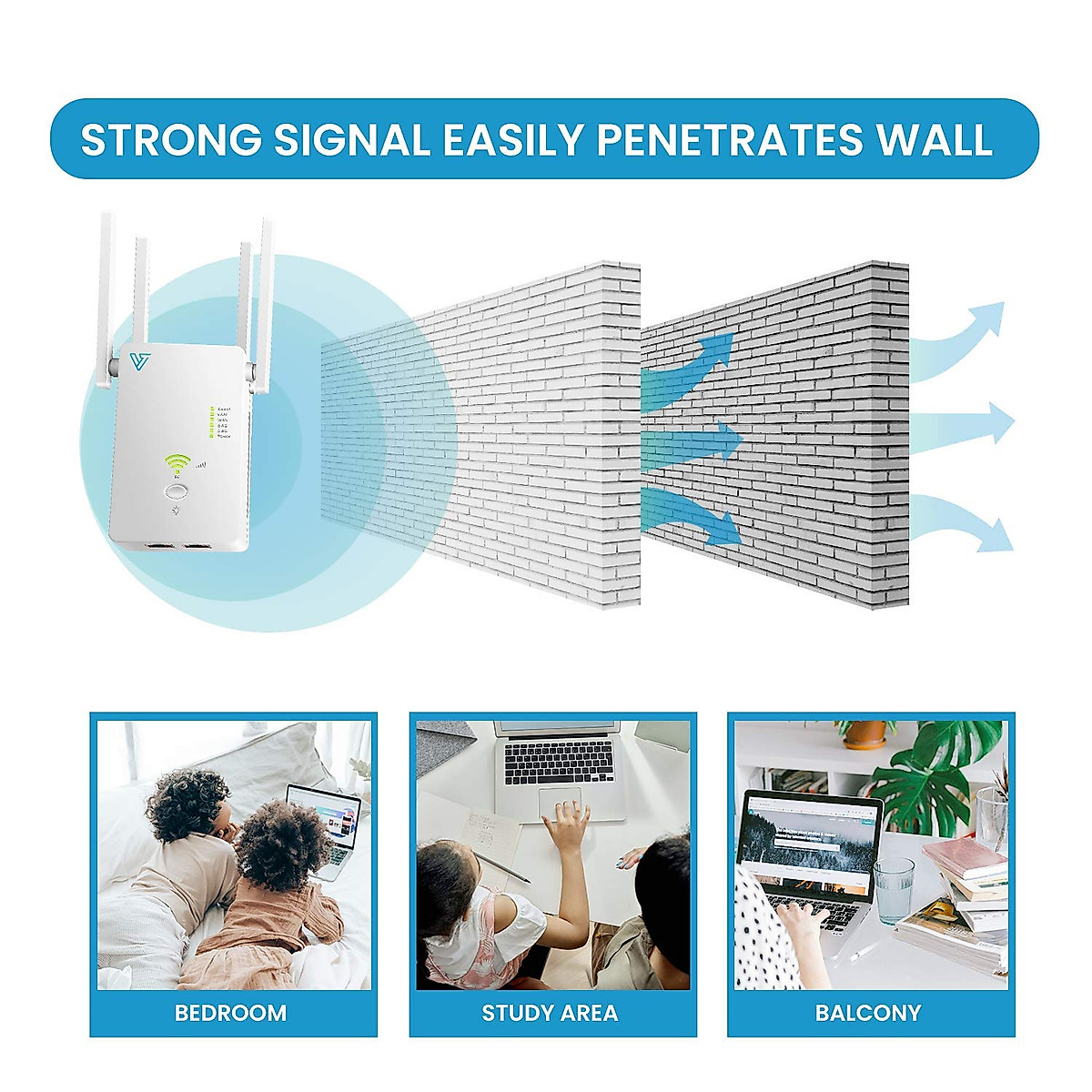 WiFi Range Extender - Coverage up to 1200 Sq ft, 1200Mbps Dual Band AC, Verratek DB-1200 WiFi Extender, Wireless Internet Signal Booster, Repeater, One Touch WPS Setup to Extend Range of WiFi Internet