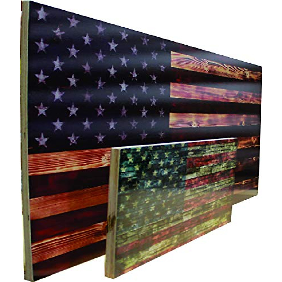 BackYardGamesUSA Premium Wood Wall Art Decor - PATRIOTIC Flags - 24x48 or 12x24, Ready to Hang Home Decor Picture for Living Room (Rustic Wood Flag, 24x48)