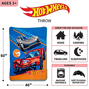 Franco Kids Bedding Super Soft Micro Raschel Throw, 46 in x 60 in, Hot Wheels