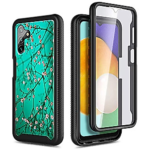 NZND Case for Samsung Galaxy A13 5G with [Built-in Screen Protector], Full-Body Protective Shockproof Rugged Bumper Cover, Impact Resist Durable Phone Case (Plum Blossom)