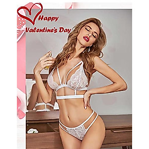 Avidlove Women Lingerie Set Lace with Garter Belts Sexy Teddy Babydoll Bodysuit(NO Stockings), White, Small