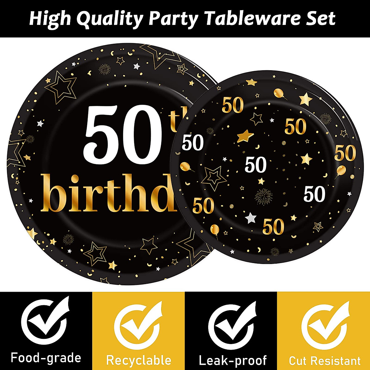 gisgfim 96 Pcs 50th Birthday Party Supplies Paper Plates Napkins Golden Happy Fifty Theme 50th Birthday Decorations Favors for Man and Women Serves 24