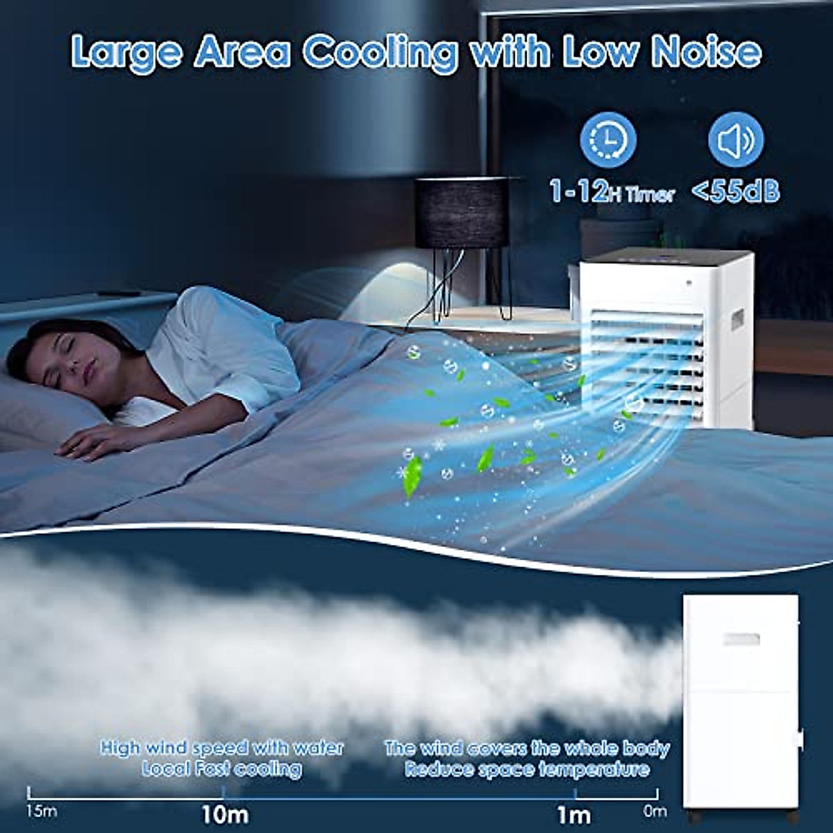 Portable 3-IN-1 Air Conditioners for Room, Portable AC Unit with 1.6 Gallon Water Tank, 4 Modes & 3 Speeds, Personal Air Cooler with Remote Control Fast Cooling for Room Home Office