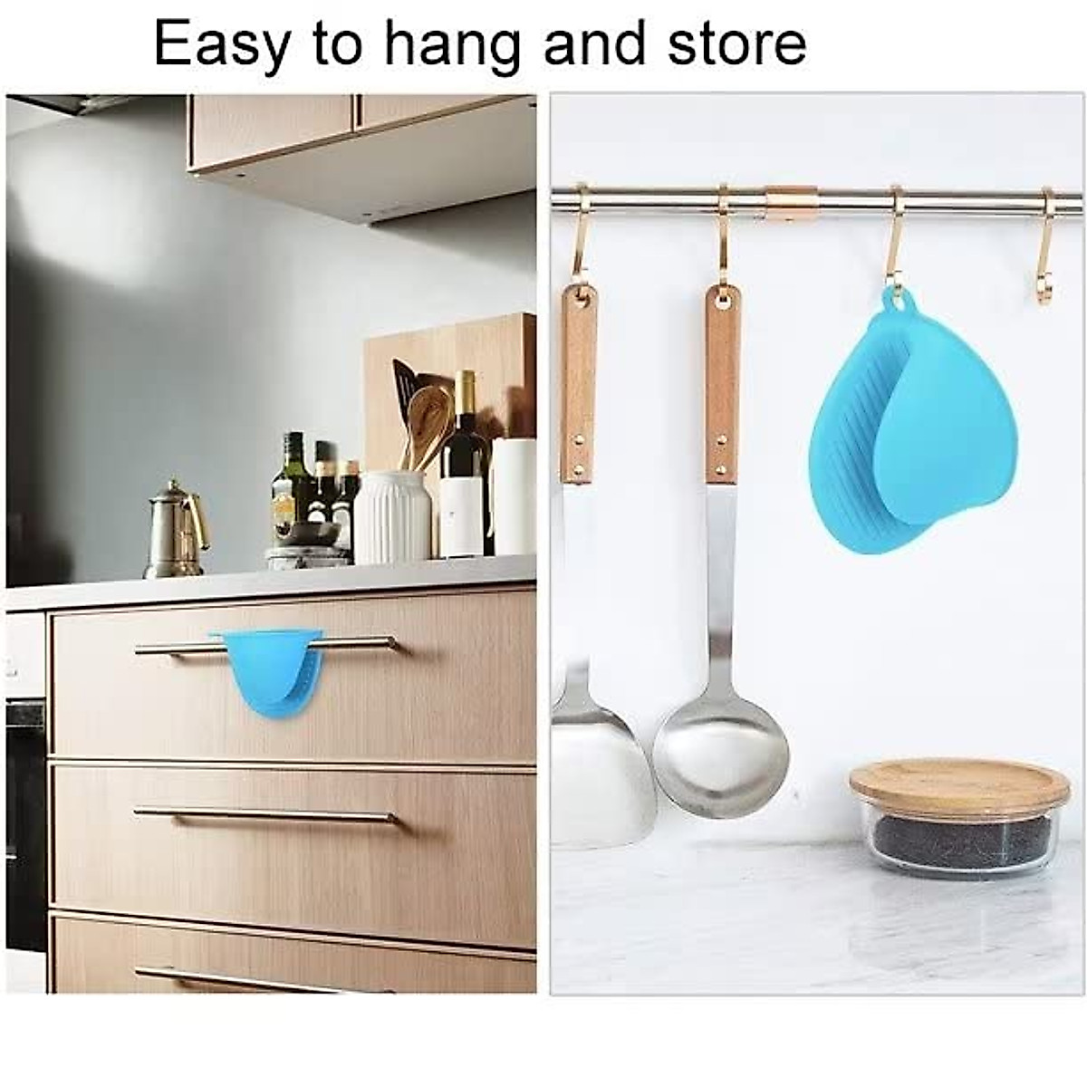 Silicone Oven Mitts Heat Resistant - Mini Silicone Pot Holder for Kitchen Mini Mittens Cute Potholders Rubber Air Fryer Mitts Thicken Mini Oven Gloves for Cooking Baking, Blue