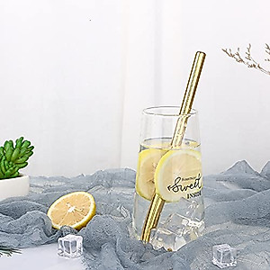 7 Pcs 8.5" Reusable Boba Drinking Straws 304 Stainless Steel Straws Set with 2 Cleaning Brushes Wide Metal Straw for Bubble Tea Milkshakes Smoothie Bar Accessory (Gold)