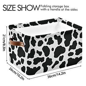 Wusikd Cow Skin Storage Basket Set of 1 Large Fabric Black and White Storage Basket Bins Box Cube with Handles Collapsible Closet Shelf Clothes Organizer Basket for Nursery Bedroom