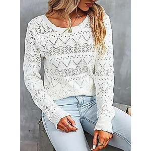 Dokotoo Womens Tops Sweaters Ladies V Neck Pullover Stylish Casual 2023 Fall Winter Long Sleeve Oversized Lightweight Comfy Cable Knit Pullover Cropped White